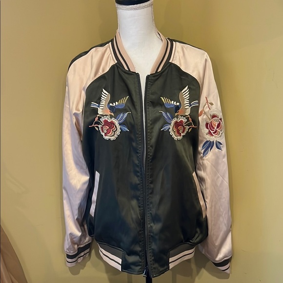 Express | Jackets & Coats | Express Embroidered Satin Bomber Jacket ...